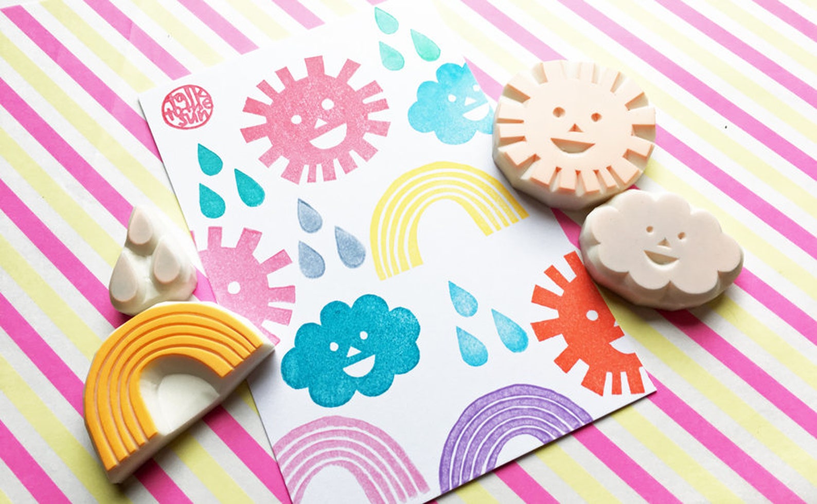 Weather Rubber Stamps Smiley Sun Cloud Rainbow & Rain Drop - Etsy