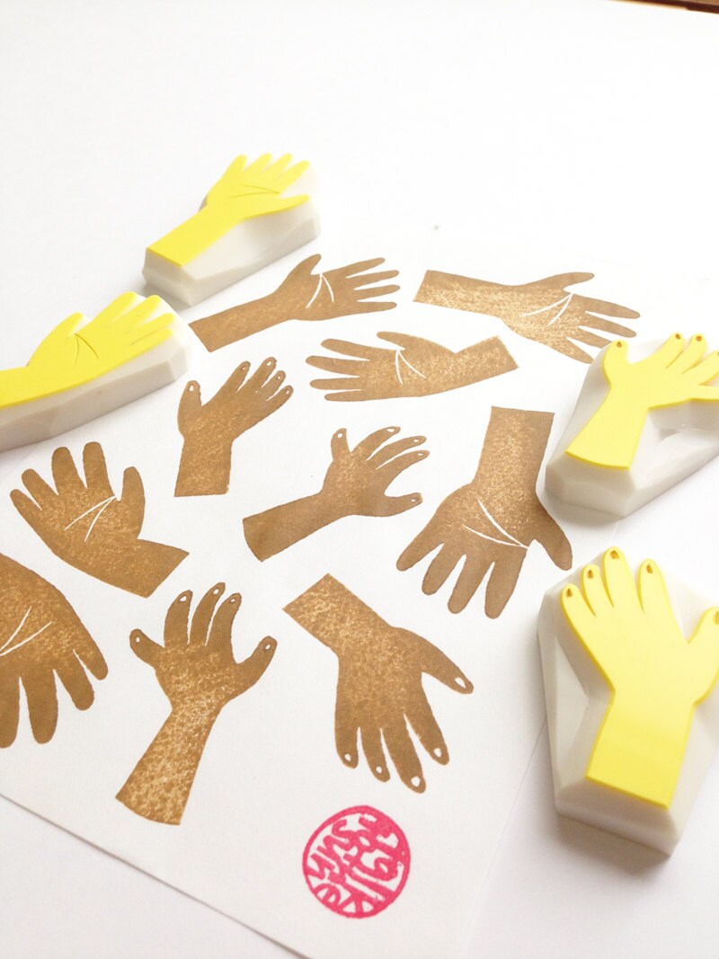 Hand Rubber Stamp Set Waving Hand Stamps Hand Carved Stamps | Etsy