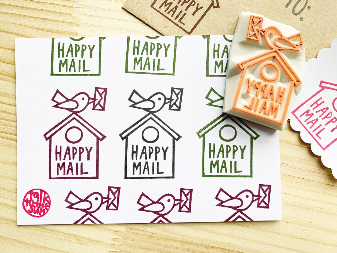 Bird & Birdhouse Rubber Stamp, Happy Mail Stamp for DIY Snail Mail ...