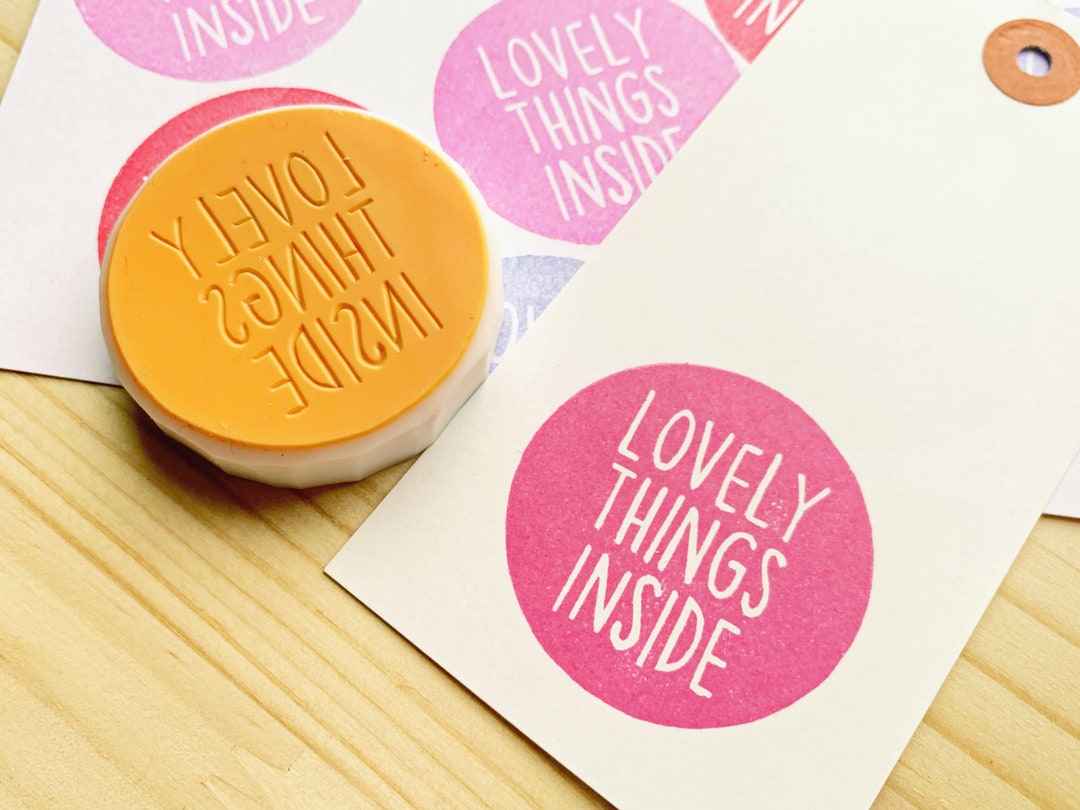 Lovely Things Inside Rubber Stamp, Happy Mail Stamp, Hand Carved Stamp ...