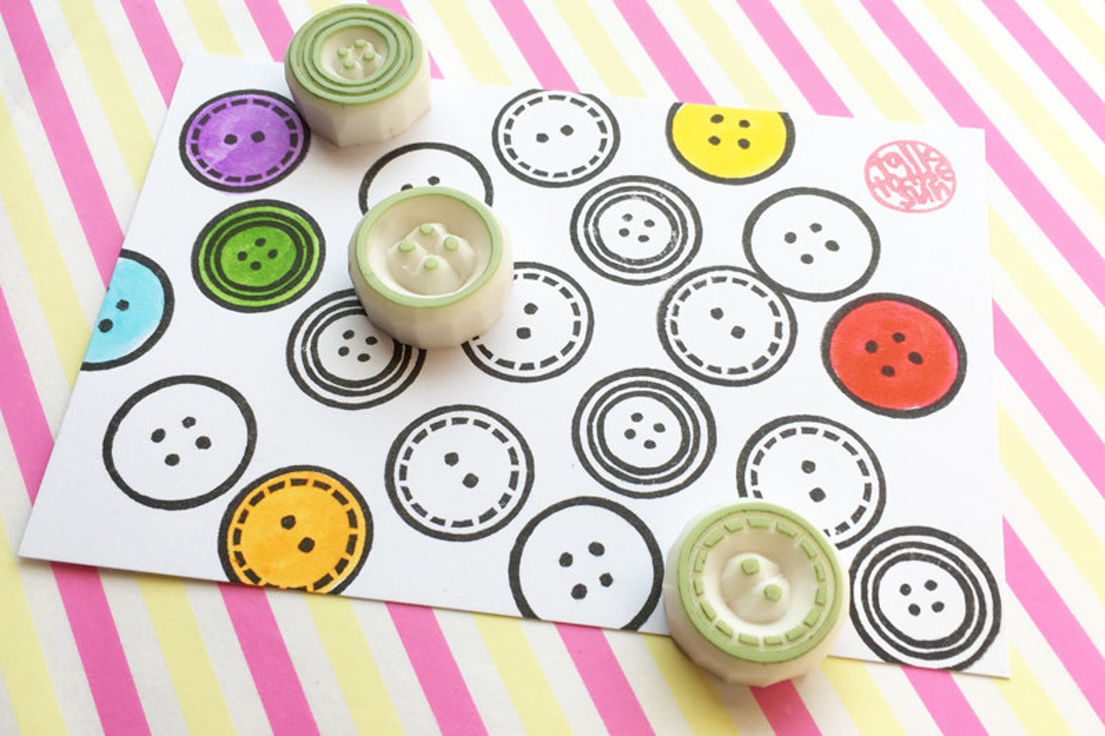 Button Rubber Stamp Set | Hand Carved Stamps | Sewing Inspired Design ...