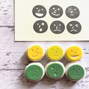 Emoji Rubber Stamp Set: Hand Carved Stamps - Face Expression Design - Etsy