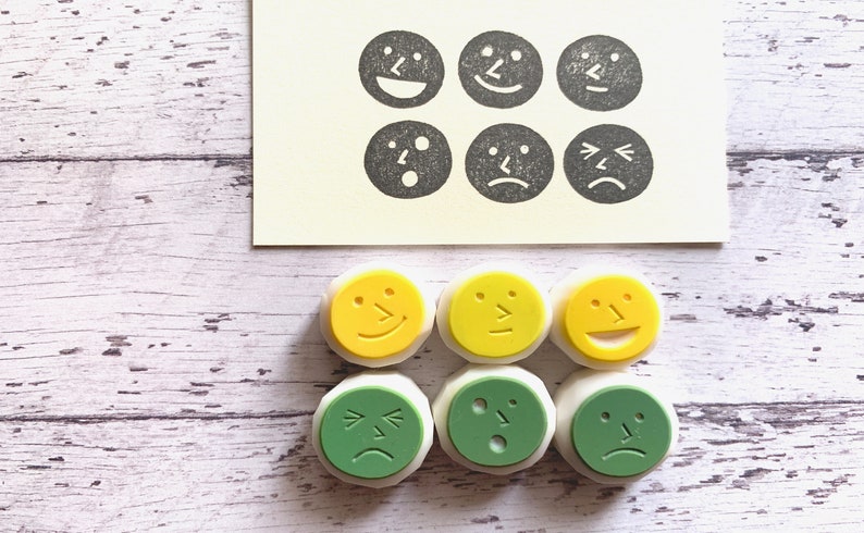 Emoji Rubber Stamp Set Emotion Stamps Hand Carved Stamps - Etsy