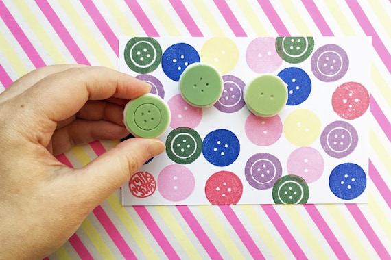 Sewing Button Rubber Stamp Set Hand Carved Stamps | Etsy