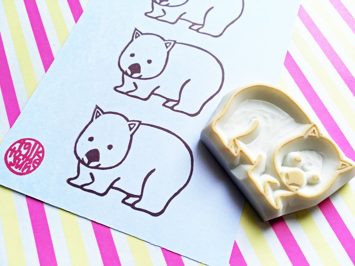Wombat rubber stamp australian animal stamp hand carved | Etsy