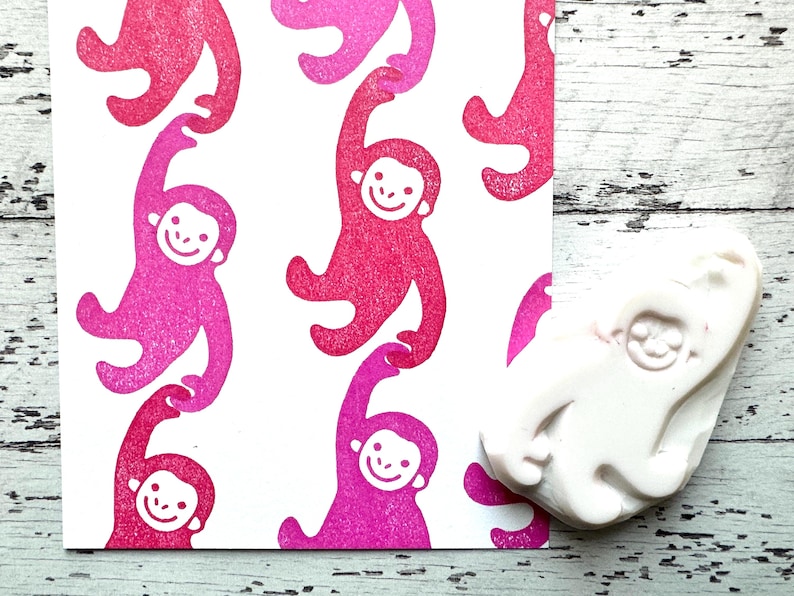 Baby Monkey Rubber Stamp | Hand Carved Stamp | Jungle Animal Design - Etsy