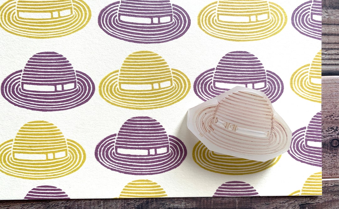 Straw Hat Rubber Stamp Garden Hat Stamp Hand Carved Stamp by - Etsy