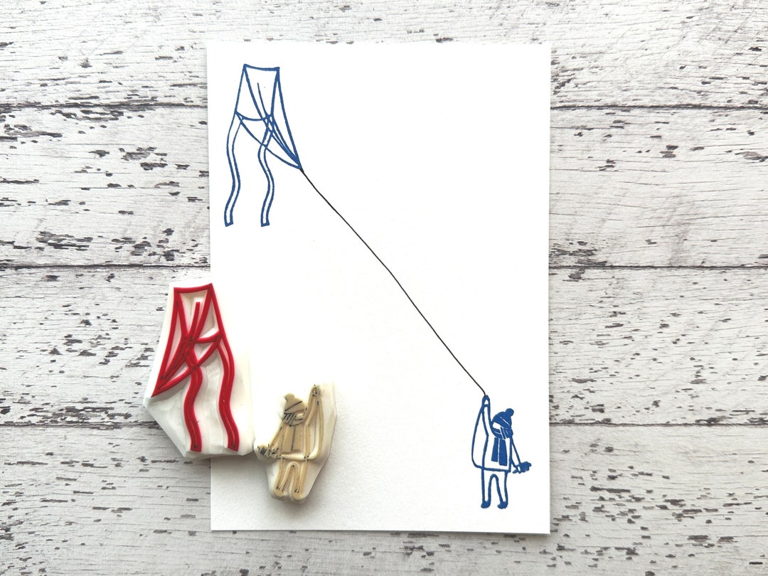 Flying Kite Rubber Stamp Set, Child Stamp, Hand Carved Stamps, Craft ...