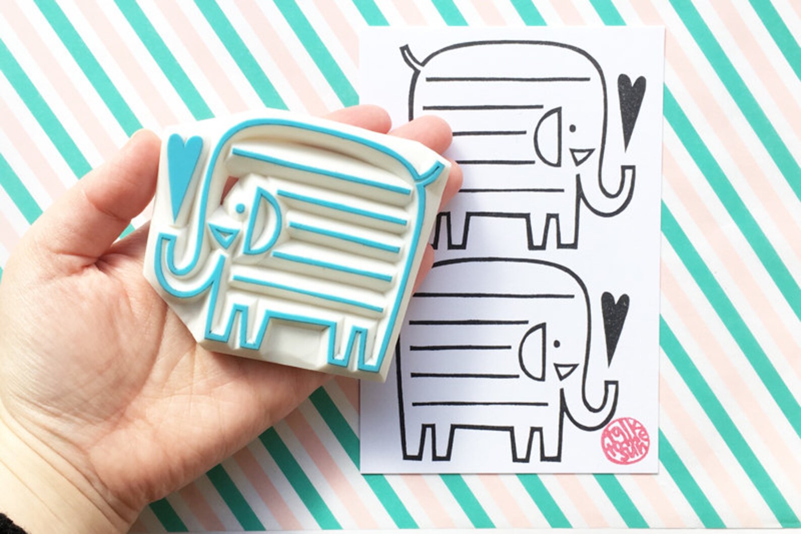 Elephant Rubber Stamp Address Label Stamp Hand Carved Stamp | Etsy