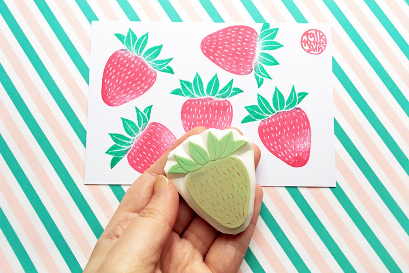 Strawberry Rubber Stamp Fruit Stamp Hand Carved Stamp by - Etsy