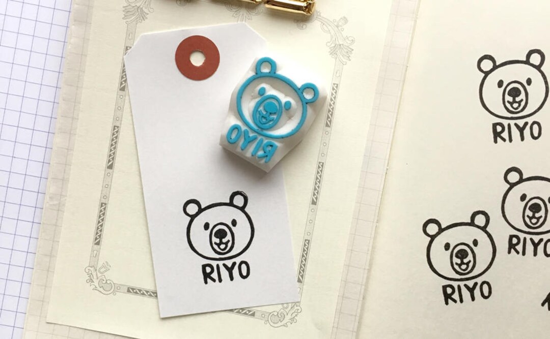 Custom Name Rubber Stamp | Teddy Bear Design | Hand Carved Stamp - Etsy