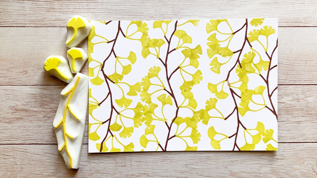 Ginkgo Rubber Stamp Set: Hand Carved Stamps, Leaf and Tree Branch ...