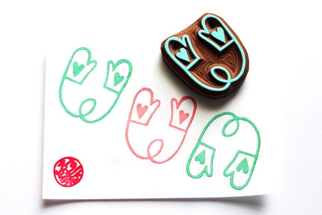 Mitten Rubber Stamp: Hand Carved Stamp, Knitting-inspired Design - Etsy