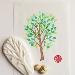 Birch Tree Rubber Stamp Tree Trunk & Leaf Stamps Hand Carved - Etsy Canada