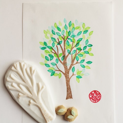 Birch Tree Rubber Stamp Tree Trunk & Leaf Stamps Hand Carved - Etsy