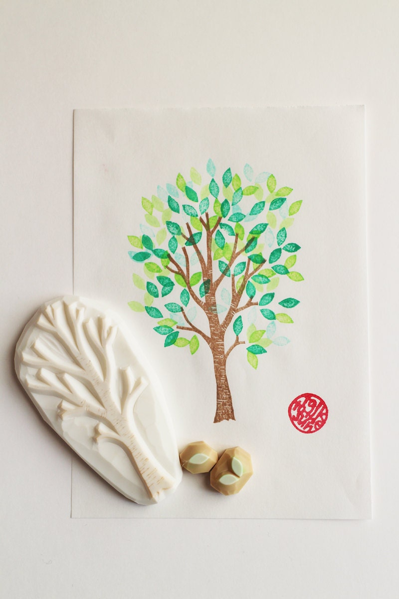 Birch Tree Rubber Stamp Tree Trunk & Leaf Stamps Hand Carved - Etsy Canada