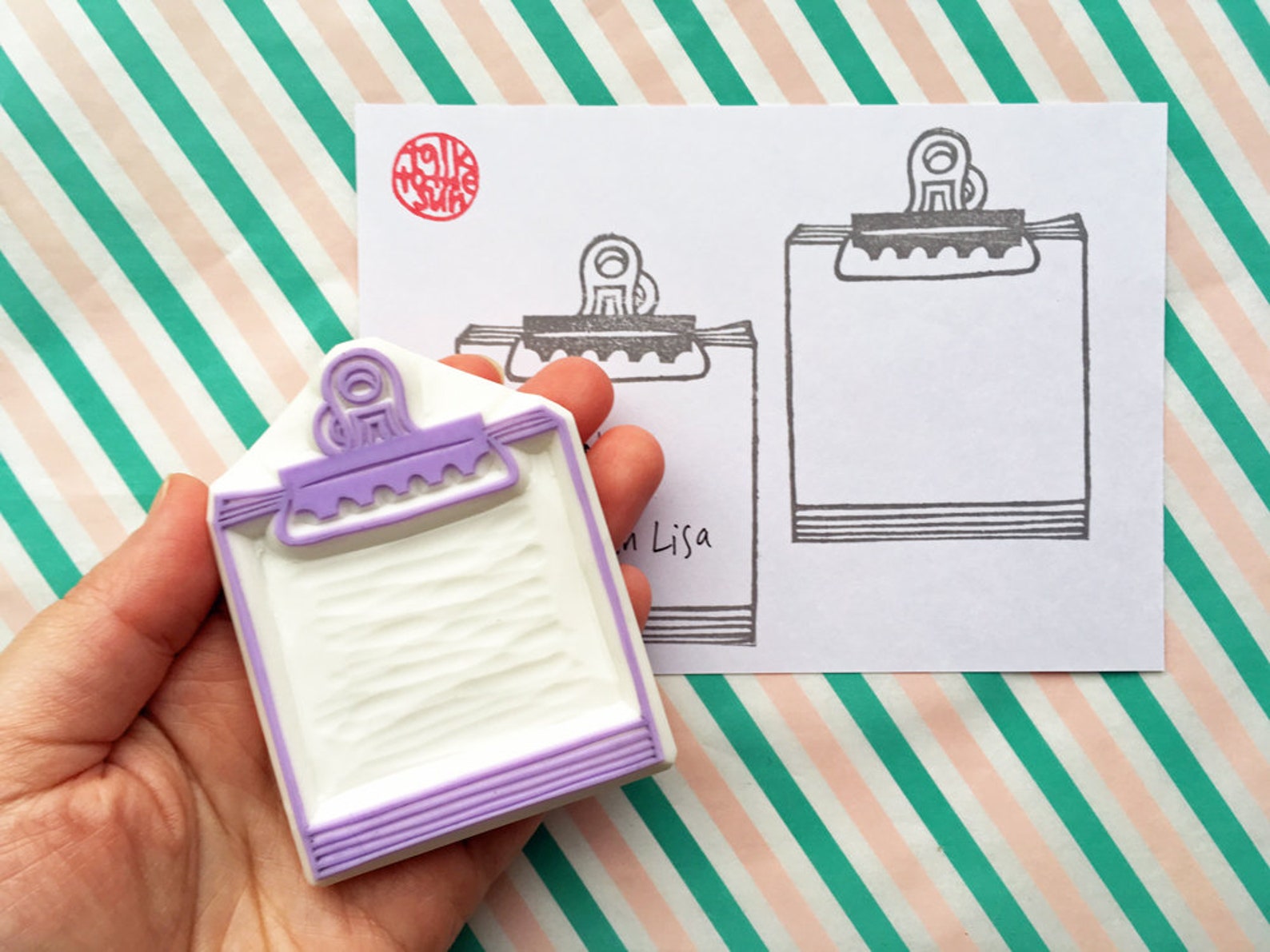 Notepad Rubber Stamp Memo Pad & Paper Clip Stamp Hand Carved - Etsy