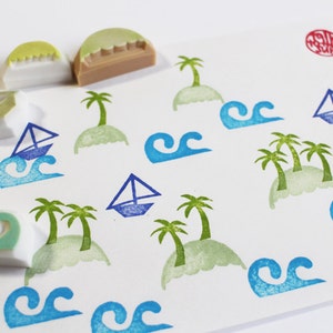 Summer Island Rubber Stamp Set, Palm Tree Boat & Wave Stamps, Hand ...