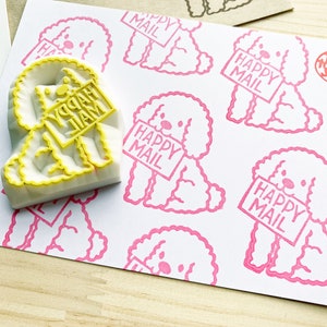 Toy Poodle Rubber Stamp, Happy Mail Stamp, Hand Carved Stamp, Dog Lover ...