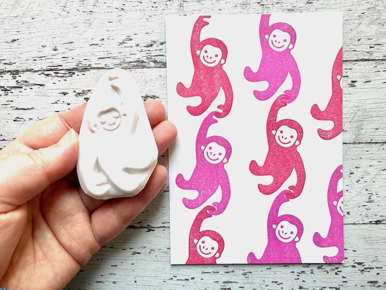 Baby Monkey Rubber Stamp | Hand Carved Stamp | Jungle Animal Design - Etsy