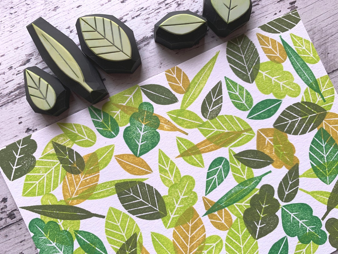 Leaf Rubber Stamp Set: Hand Carved Stamp, Botanical Design, Style No1 ...