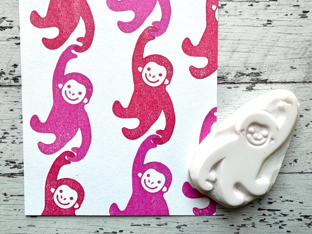 Baby Monkey Rubber Stamp, Hand Carved Stamp by Talktothesun, Craft Gift ...