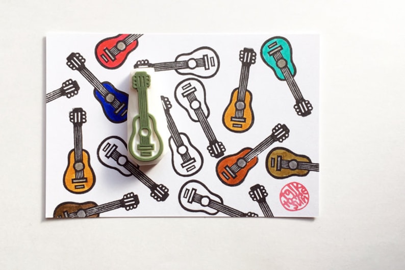 Acoustic Guitar Rubber Stamp | Hand Carved Stamp | Journaling Card ...