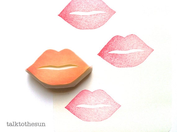 Lips Rubber Stamp Kiss Stamp Hand Carved Stamp for Card | Etsy