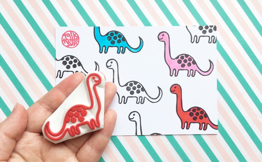 Dinosaur rubber stamp apatosaurus stamp dino hand carved | Etsy
