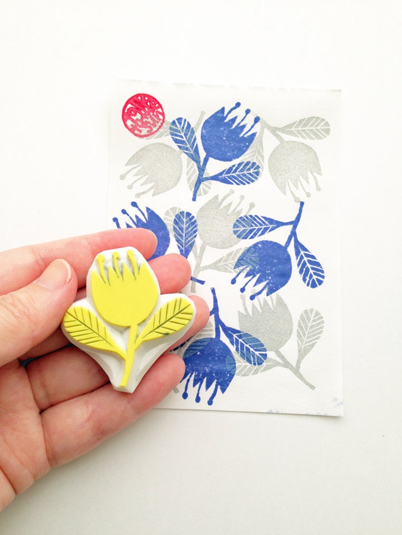 Spring Flower Rubber Stamp Botanical Plant Stamp Hand Carved - Etsy