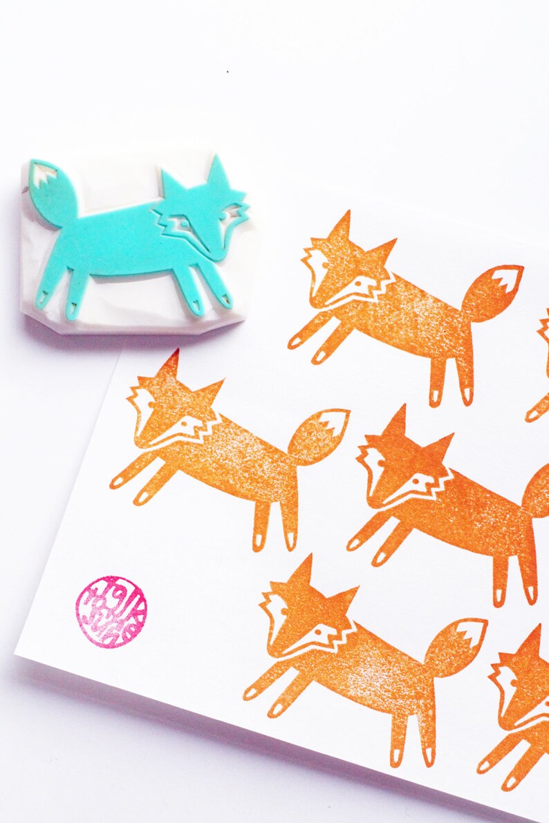 Running Fox Rubber Stamp Woodland Animal Stamp Hand Carved - Etsy Israel