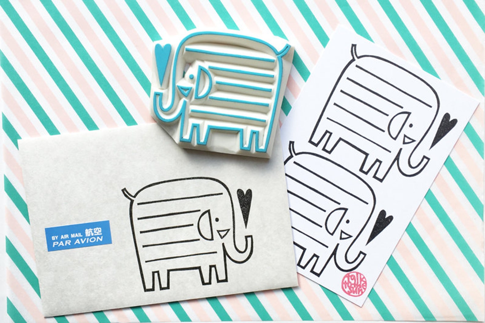 Elephant Rubber Stamp Address Label Frame Stamp Hand Carved - Etsy