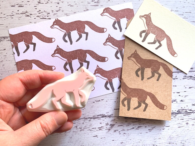 Walking Fox Rubber Stamp | Hand Carved Stamp | Journaling Card Making ...