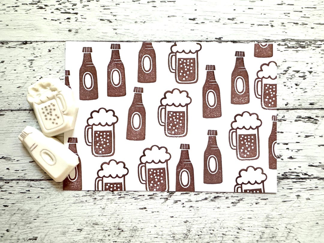 Beer Bottle & Glass Rubber Stamp Set | Hand Carved Stamps | Planner ...