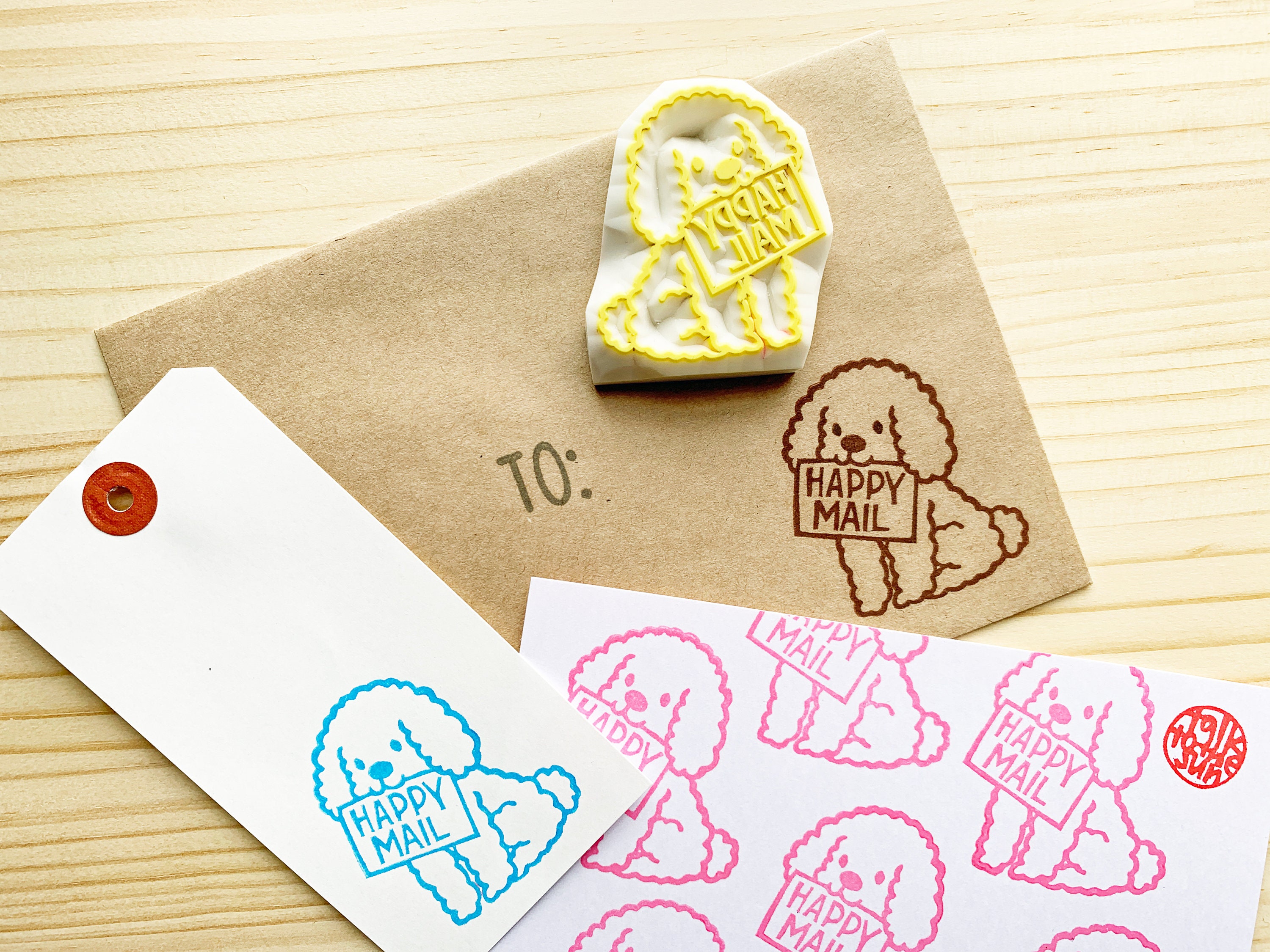 Toy poodle rubber stamp happy mail stamp dog stamp | Etsy