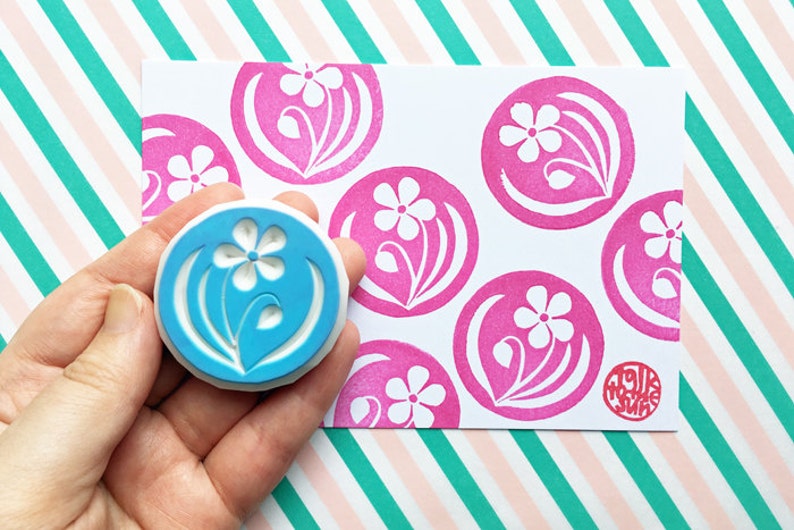 Violet flower rubber stamp botanical stamp hand carved | Etsy