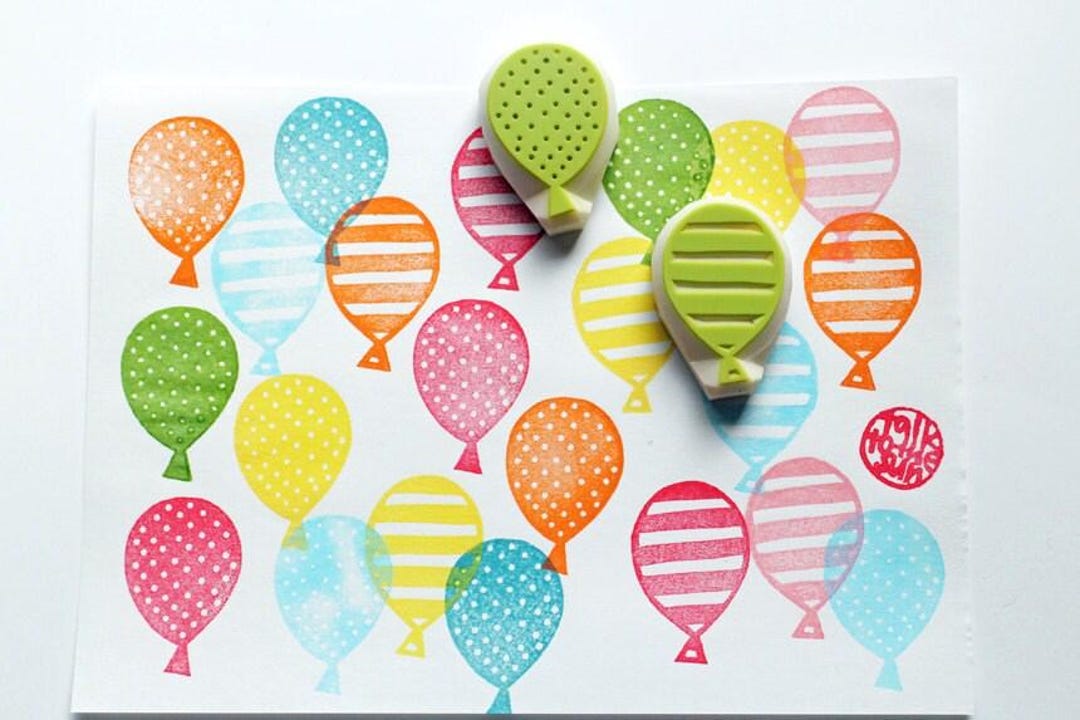 Balloon Rubber Stamp Set: Hand Caved Stamps, Party-inspired Design ...