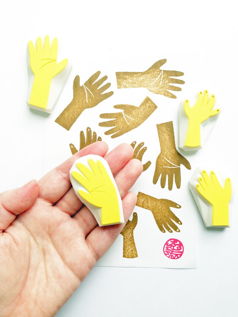 Hand Rubber Stamp Set Waving Hand Stamps Hand Carved Stamps | Etsy