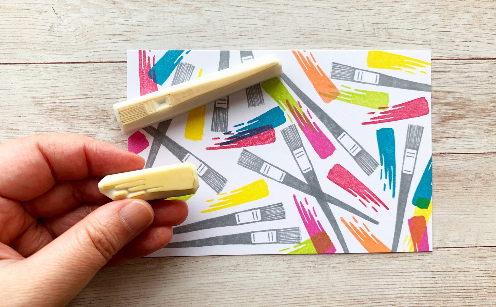 Art Rubber Stamp Set Paint Brush & Ink Splash Stamps Hand - Etsy