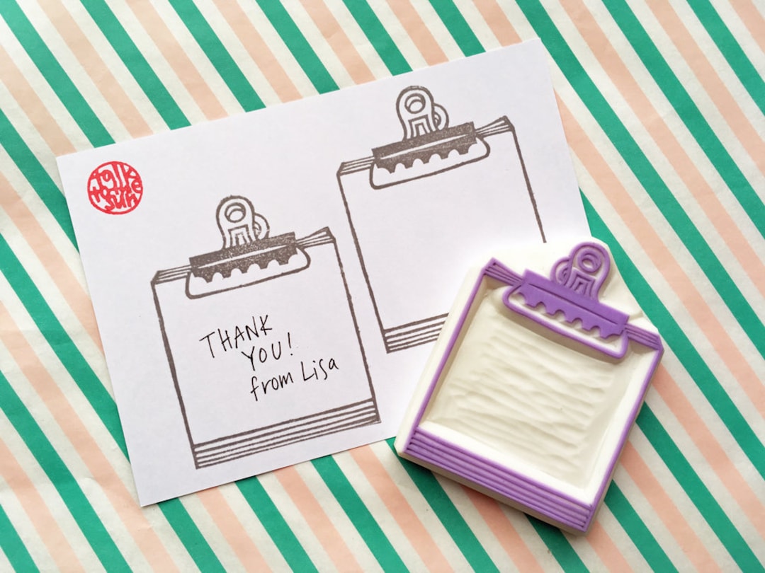 Notepad Rubber Stamp, Memo Pad & Paper Clip Stamp, Hand Carved Stamp ...