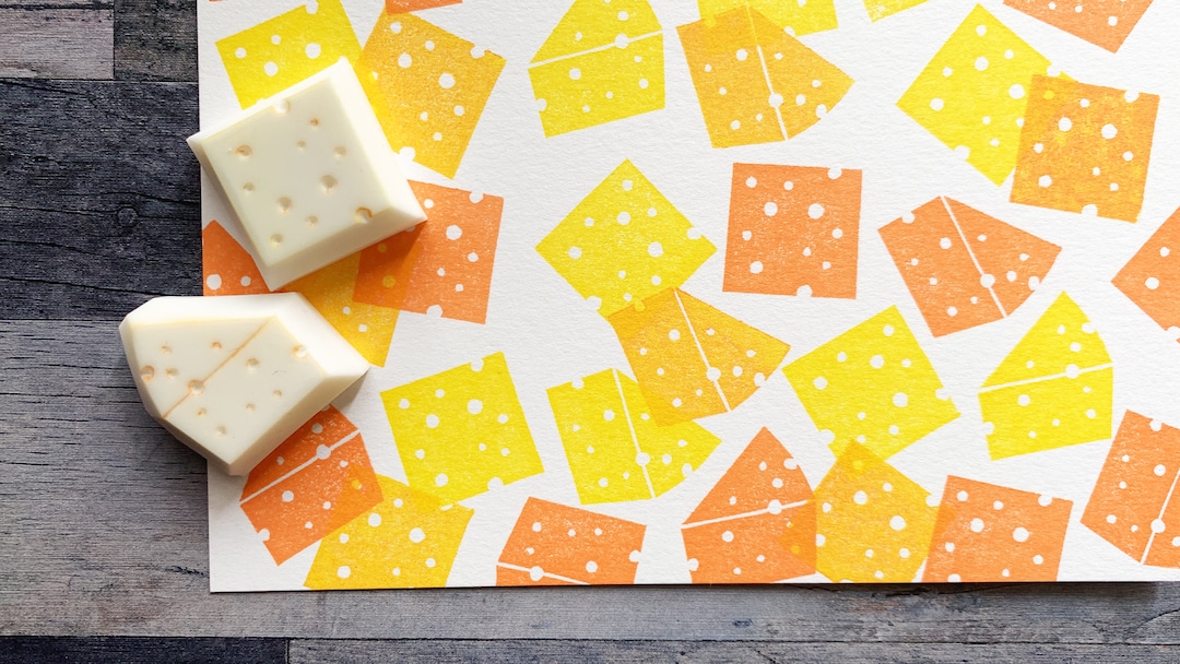 Cheese Rubber Stamp Set, Cheese Slice & Cheese Wedge Stamps, Hand ...
