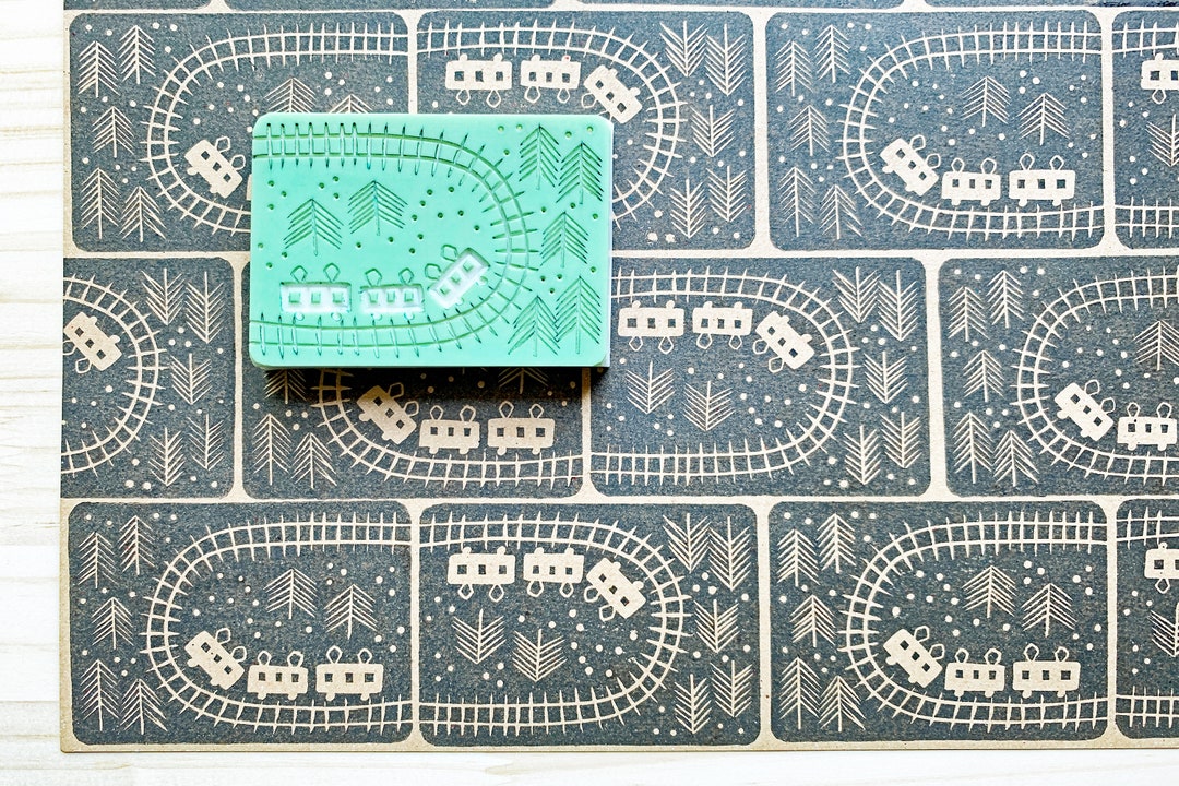 Train on Tracks Rubber Stamp, Railway Stamp, Hand Carved Stamp by ...