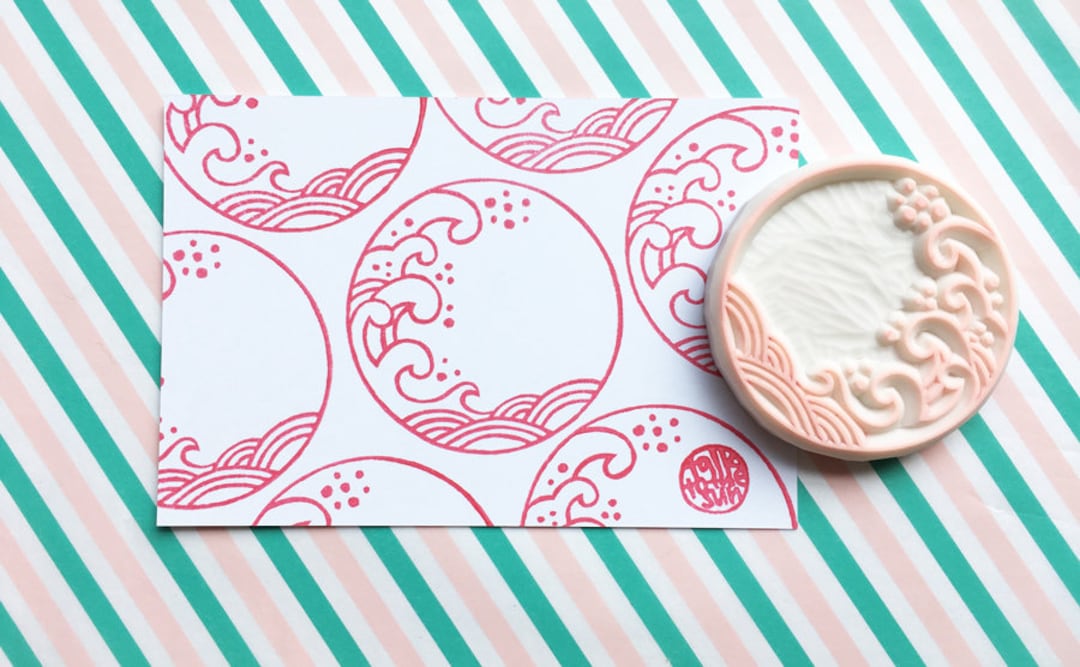 Japanese Rubber Stamp, Ocean Wave Stamp for Card Making, Hand Carved ...