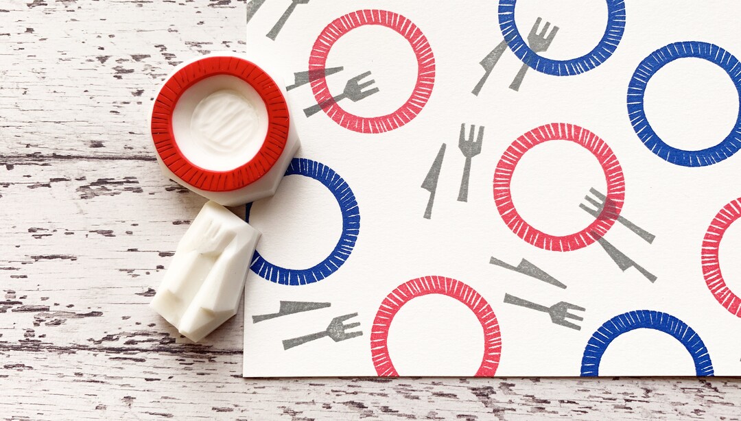 Plate & Cutlery Rubber Stamp Set | Hand Carved Stamps | Cooking ...