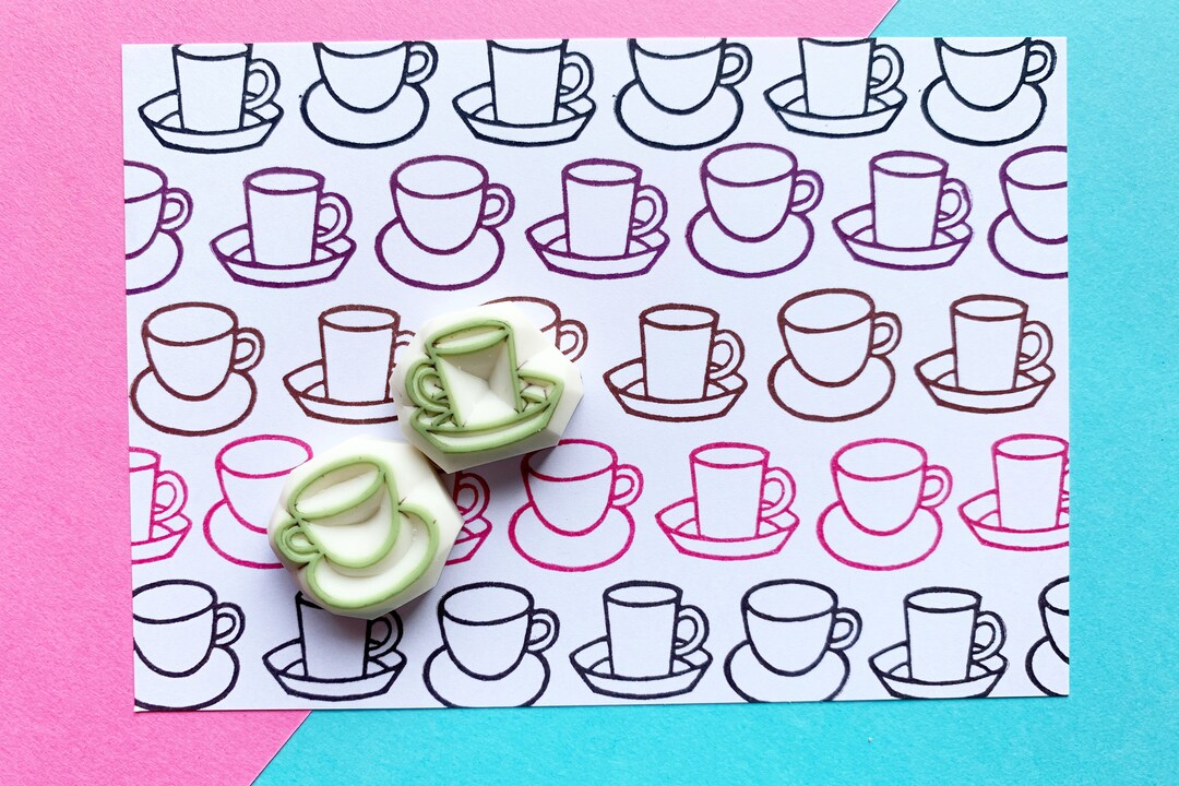 Coffee Cup Rubber Stamp Set | Hand Carved Stamps | Cafe Inspired Design ...