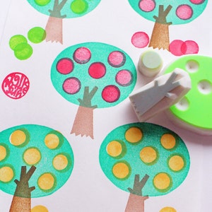 Fruit Tree Rubber Stamp Set, Tree Trunk Leaf & Circle Stamps, Hand ...