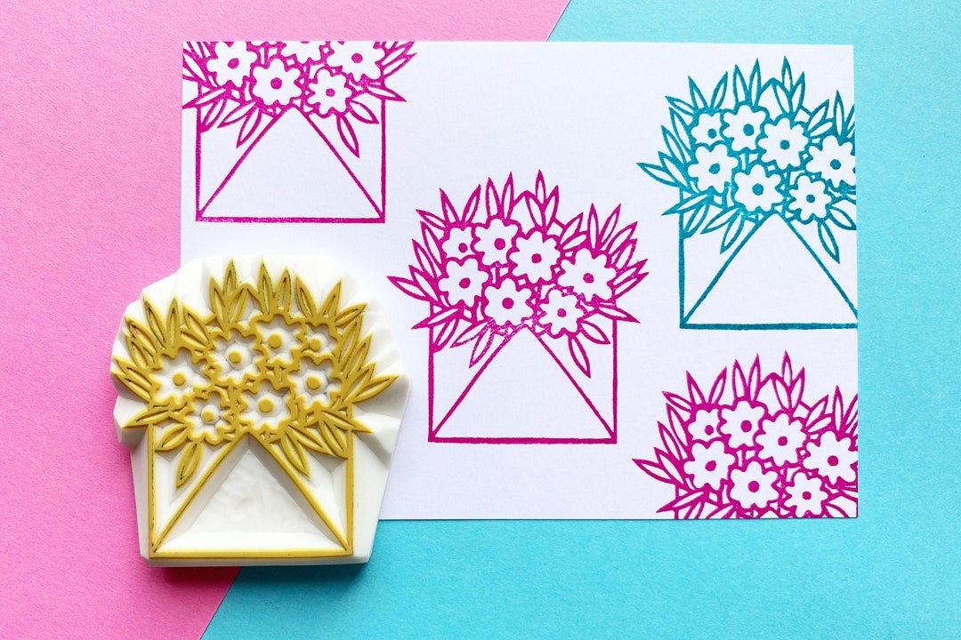 Floral Envelope Rubber Stamp Flower Bouquet Stamp Hand - Etsy