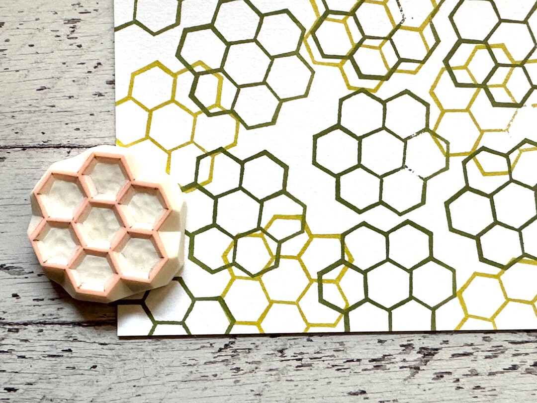 Honeycomb Rubber Stamp, Hexagon Pattern Stamp, Hand Carved Stamp for ...