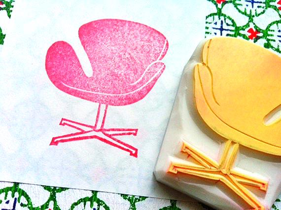 Swan Chair Rubber Stamp: Hand Carved Stamp, Mid Century Modern ...
