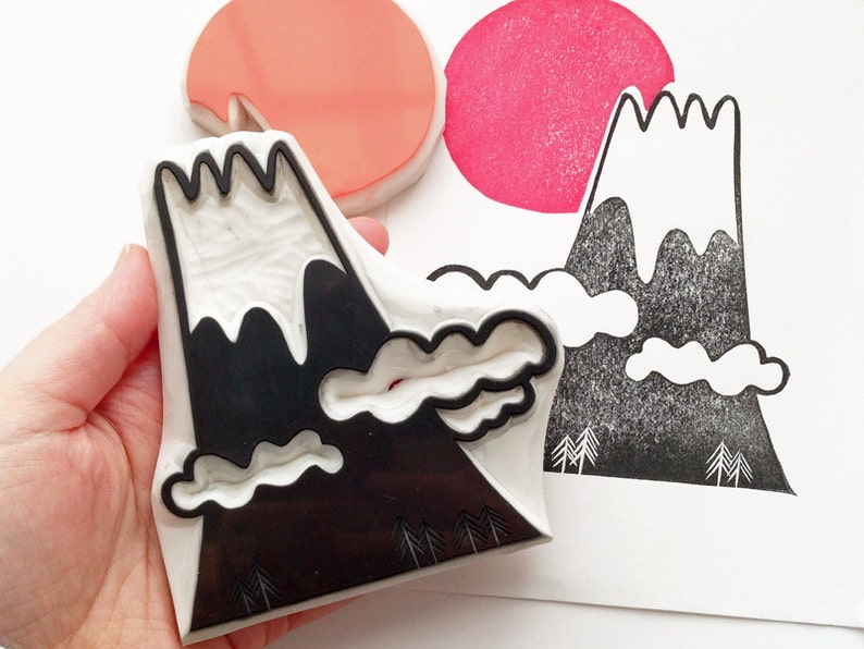 Mt Fuji and Sun Rubber Stamps Japanese Stamps Hand Carved | Etsy